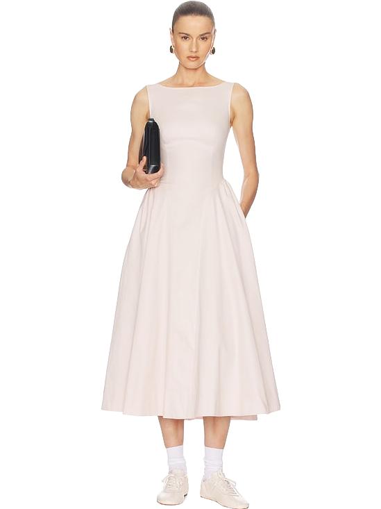 HELSA Stretch Cotton Sateen Midi Dress